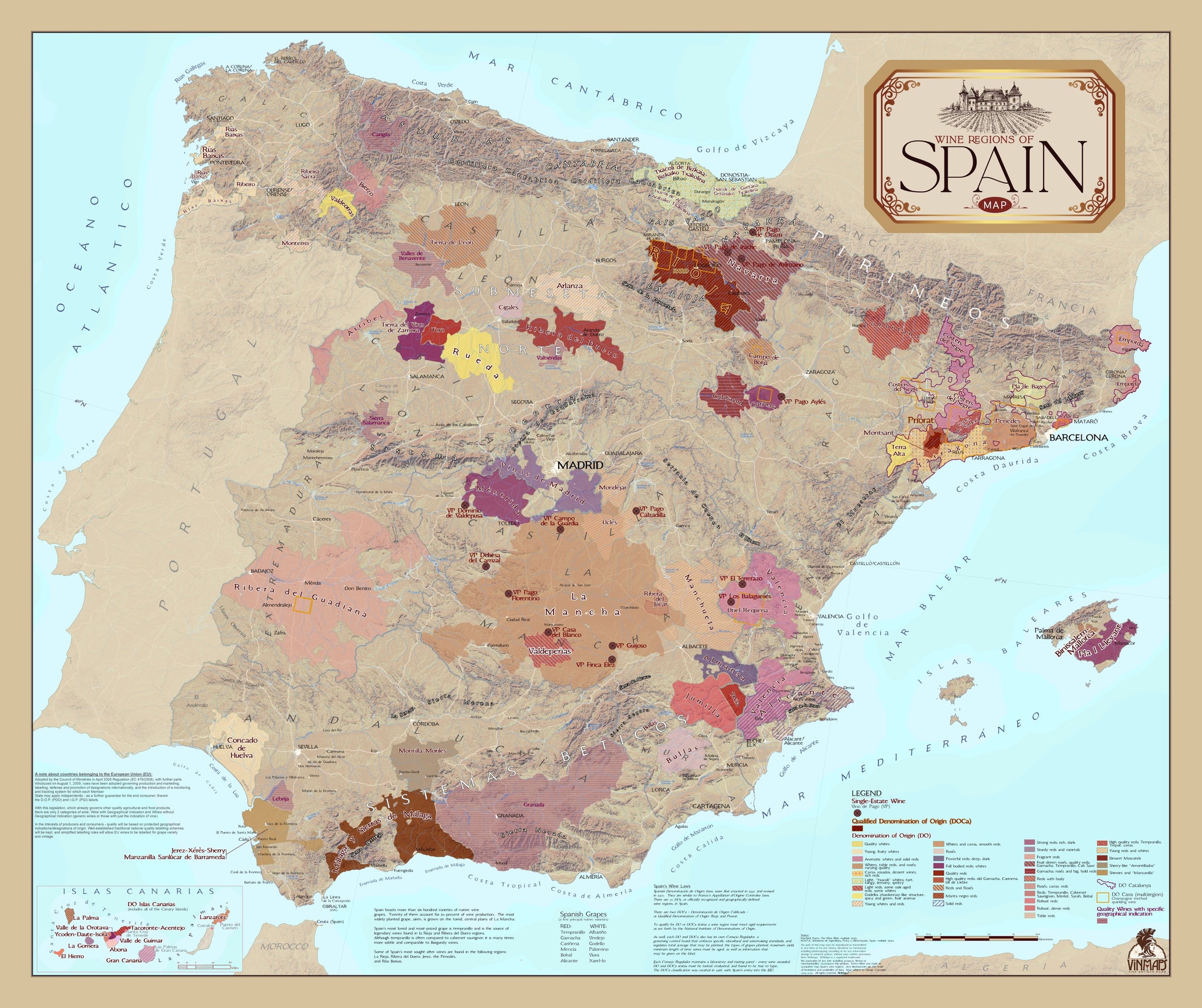 Mapa de las regiones vinícolas de España
